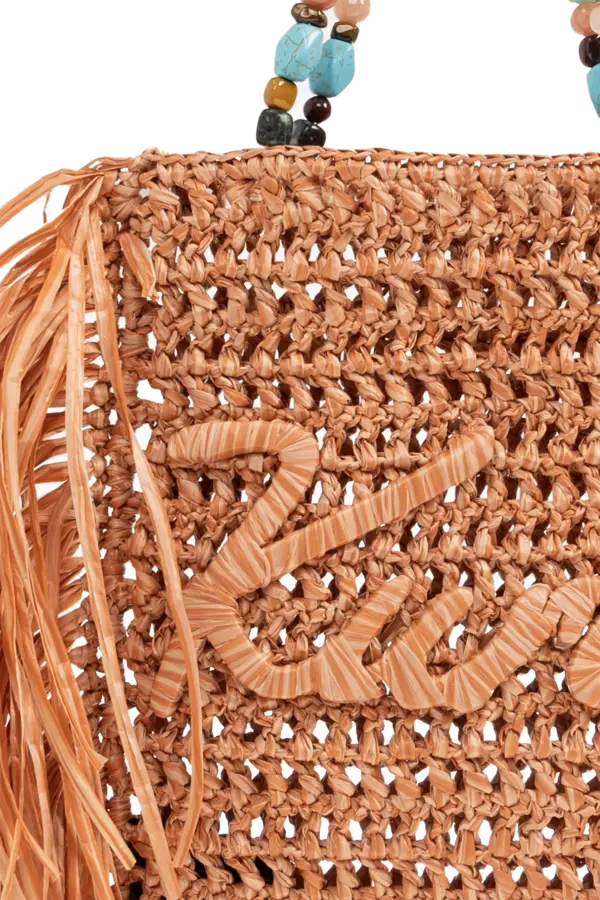 Kurt Geiger Raffia Handbag With Fringe - Orange