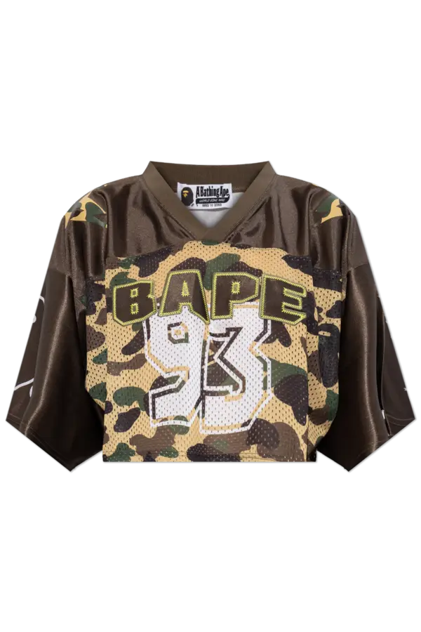 A BATHING APE Cropped T-shirt With Camouflage Print And Logo - Brown
