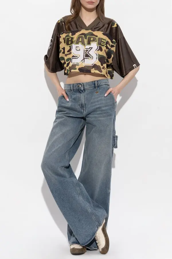 A BATHING APE Cropped T-shirt With Camouflage Print And Logo