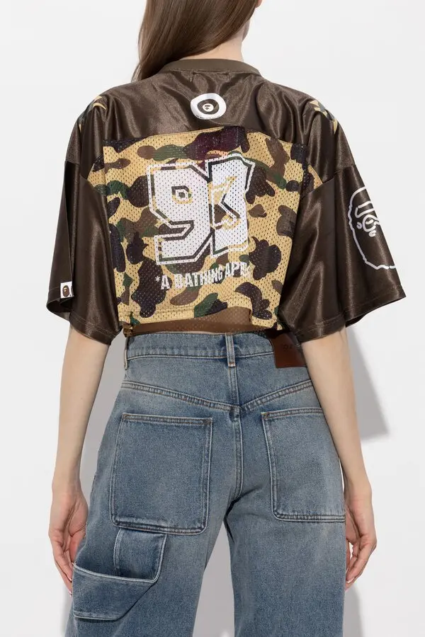 A BATHING APE Cropped T-shirt With Camouflage Print And Logo
