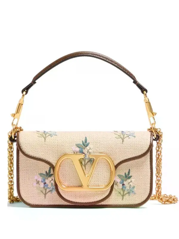 Valentino Garavani Locò Small Embroidered Shoulder Bag - Neutrals