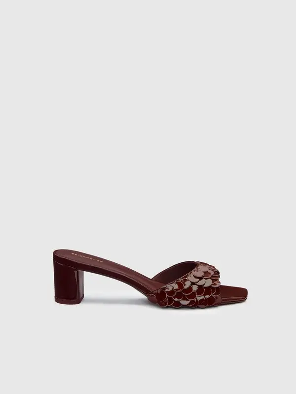 REFORMATION Imogen Embellished Heeled Mule Sandal - Red