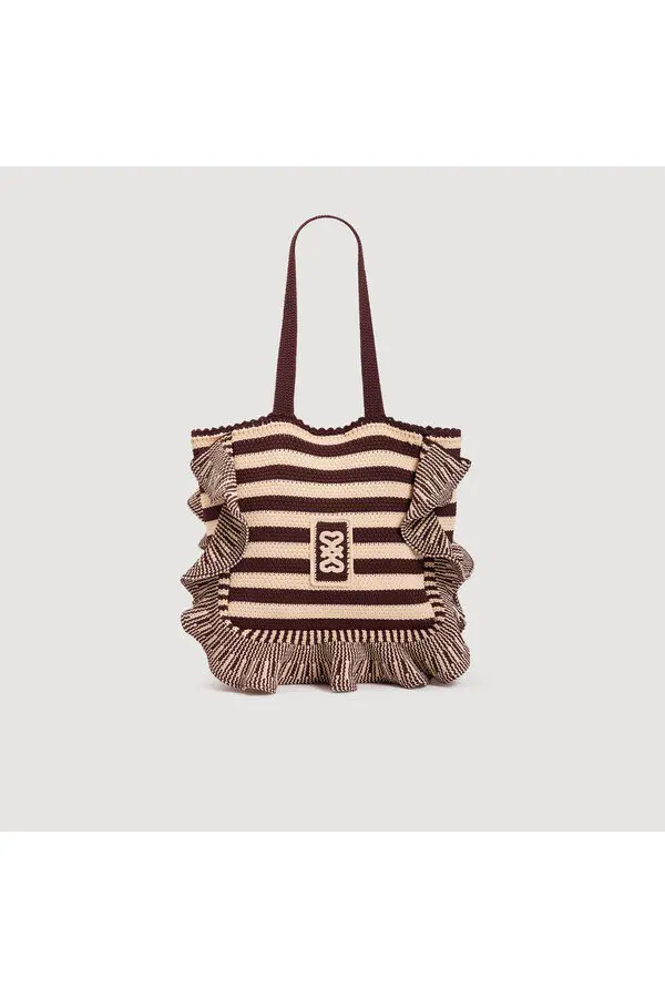 Sandro Crochet Bag With Ruffled Trim - Neutral / White
