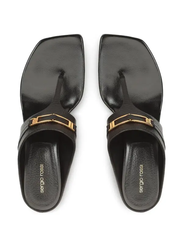 SERGIO ROSSI Leather Thong Heeled Sandals