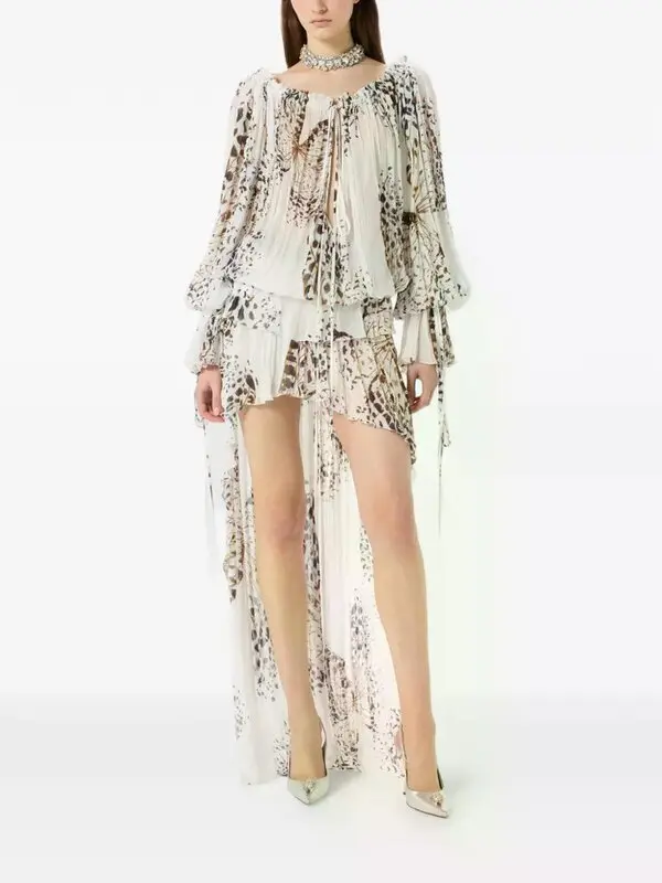 Blumarine Georgette Butterfly-print Skirt - White