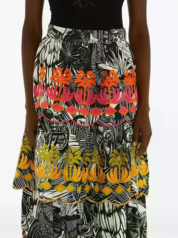 Farm Rio Tiered Graphic Print Skirt - Black
