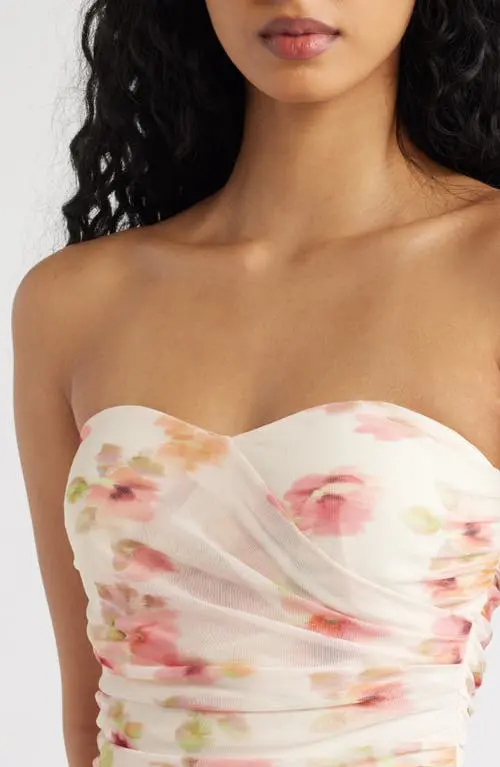 Lulus Floral Ruched Strapless Mini Dress
