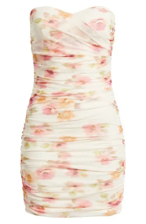 Lulus Floral Ruched Strapless Mini Dress