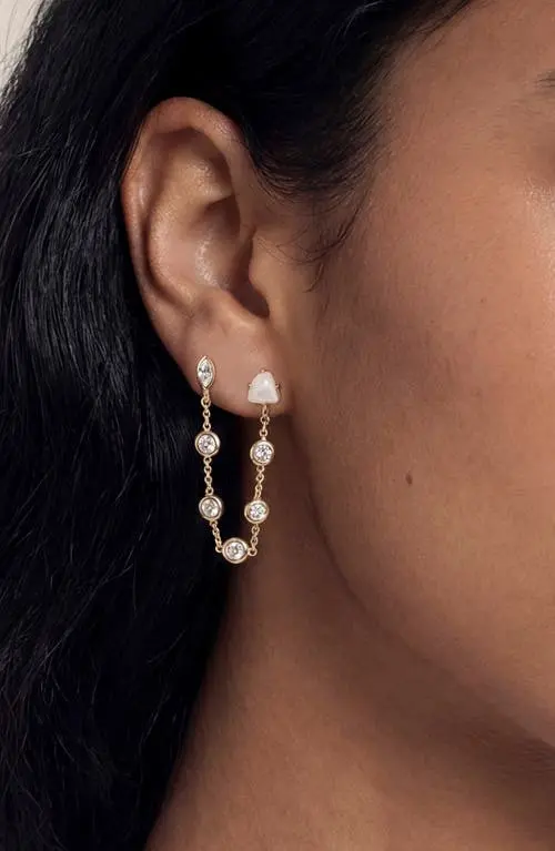 Ettika Light Double Piercing Chain Drop Earrings - Bone