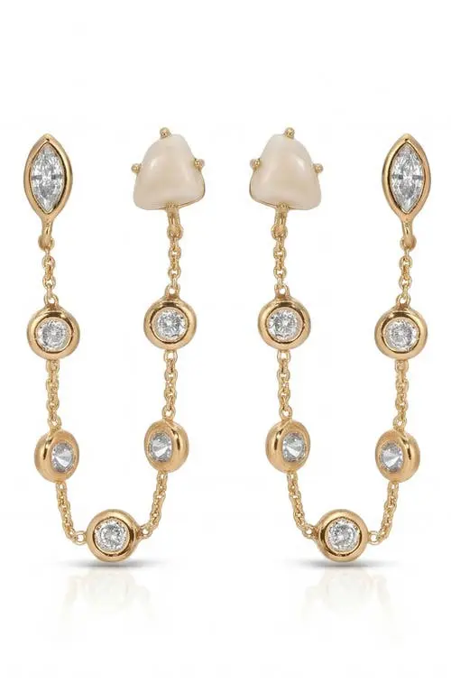 Ettika Light Double Piercing Chain Drop Earrings - Bone