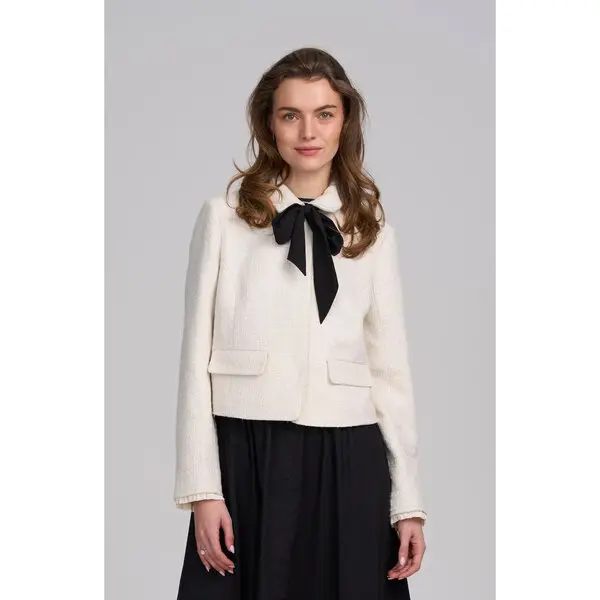 ELLE COLLECTION Tweed Jacket With Bow - Black