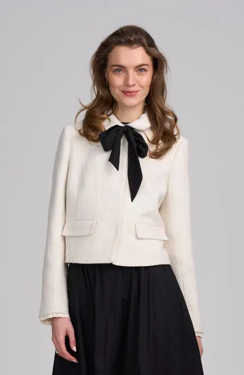 ELLE COLLECTION Tweed Jacket With Bow - Black