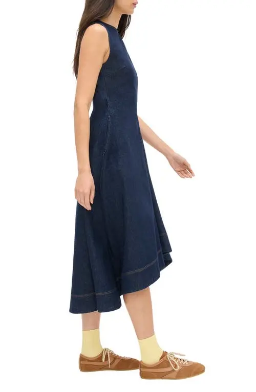 ALIGNE Asymmetric Sleeveless Stretch Organic Cotton Denim Midi Dress