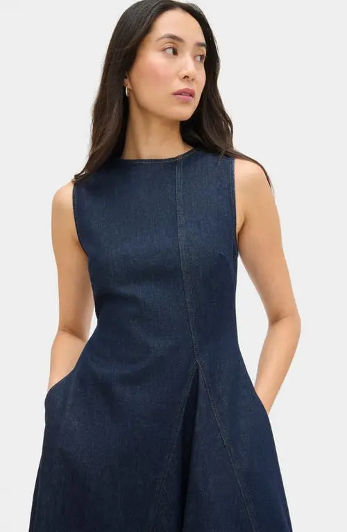 ALIGNE Asymmetric Sleeveless Stretch Organic Cotton Denim Midi Dress
