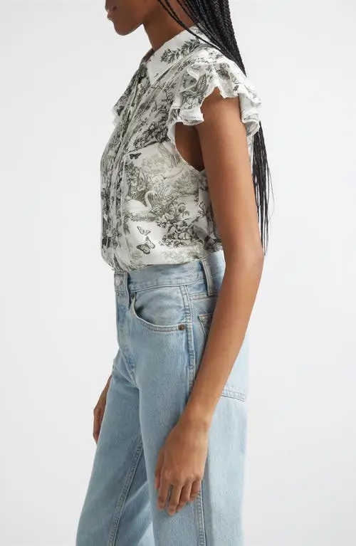 Alice + Olivia Minda Ruffle & Lace Silk Shirt