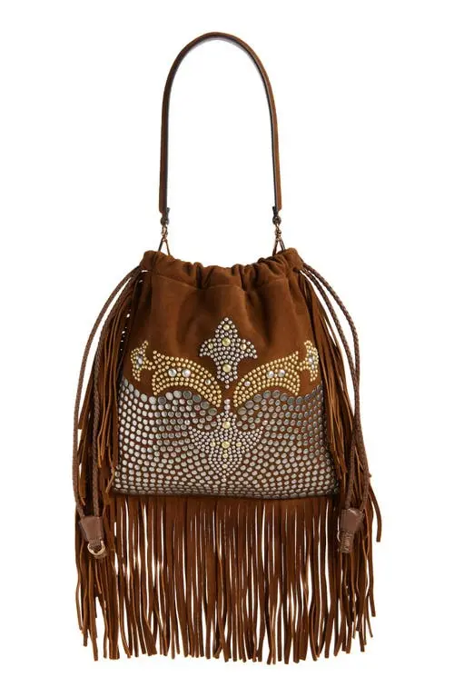 Etro Kalispera Stud & Fringe Suede Shoulder Bag