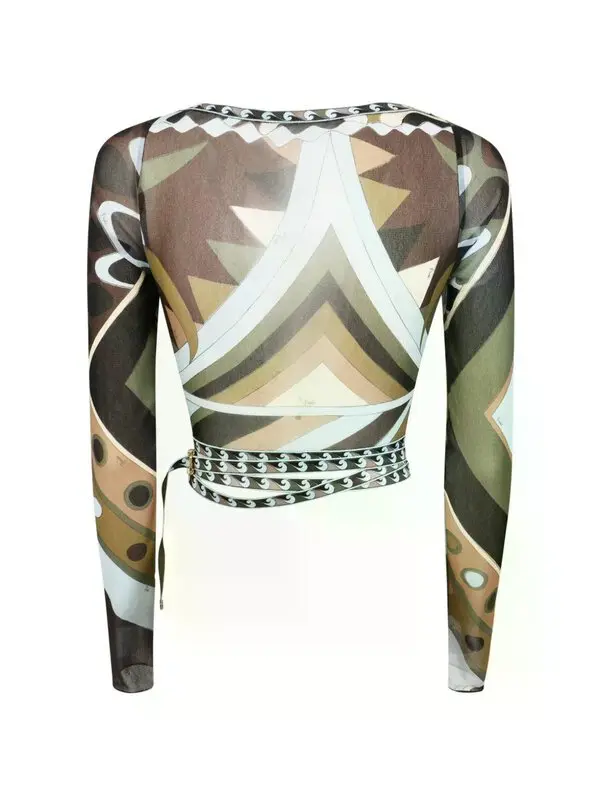 Emilio Pucci Printed Tulle Crop Top - Brown