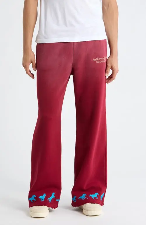 NOTHING GROWS OVERNIGHT Running Horse Wide Leg Cotton Fleece Sweatpants - Maroon