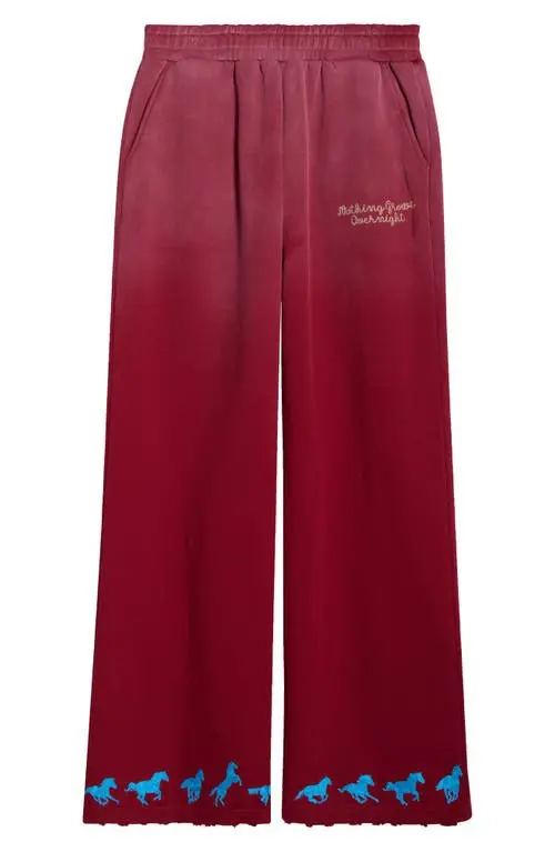 NOTHING GROWS OVERNIGHT Running Horse Wide Leg Cotton Fleece Sweatpants