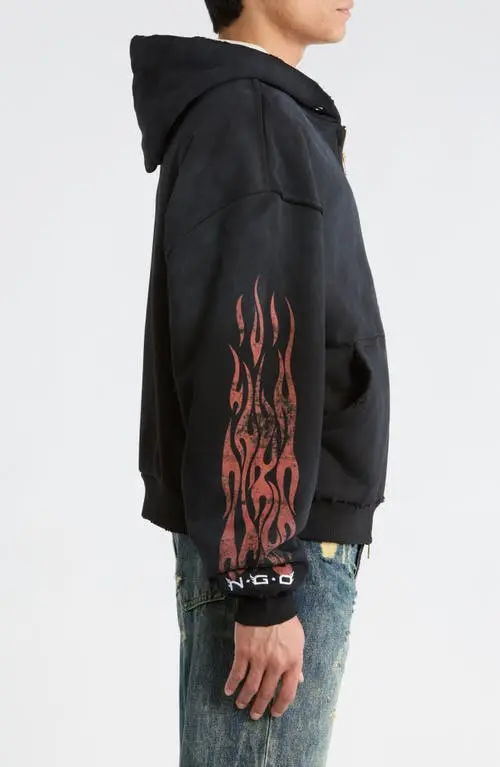 NOTHING GROWS OVERNIGHT Flame Logo Zip-up Hoodie