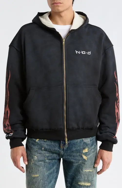 NOTHING GROWS OVERNIGHT Flame Logo Zip-up Hoodie