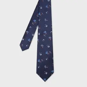 Paul Smith Floral Silk Neck Tie - Blue