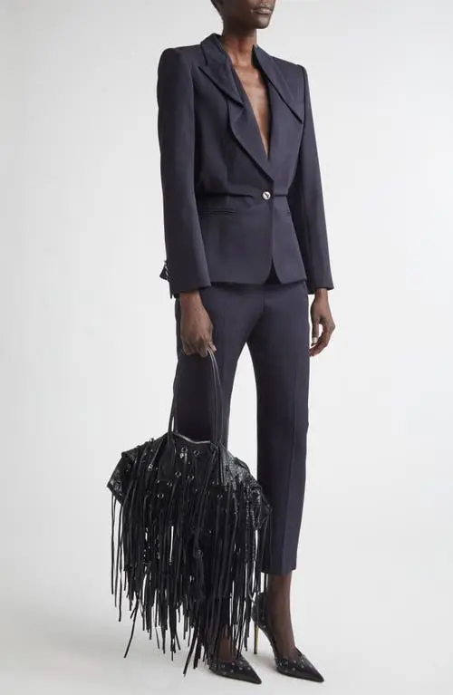 Alexander McQueen Manta Fringe Embellished Croc-embossed Leather Shoulder Bag - Black/silver
