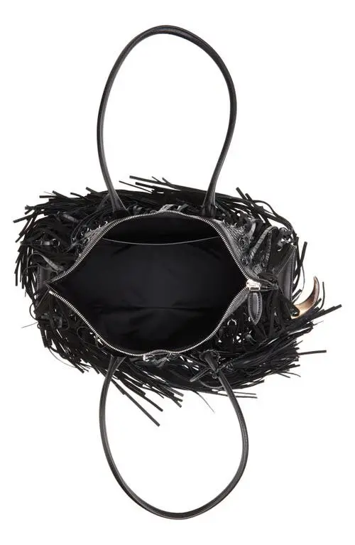 Alexander McQueen Manta Fringe Embellished Croc-embossed Leather Shoulder Bag - Black/silver