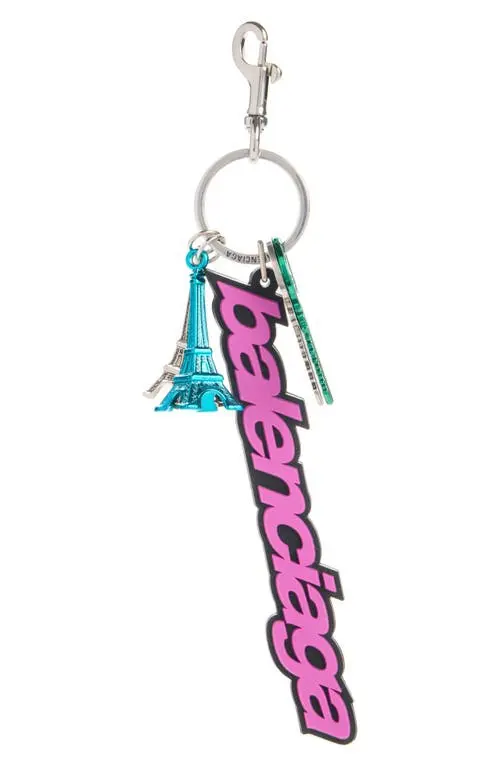 Balenciaga Biker B Logo Key Ring Bag Charm - 5564 Pink/black