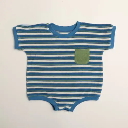 WINNIE + CREW Callie Romper - Thin Blue Green Stripe