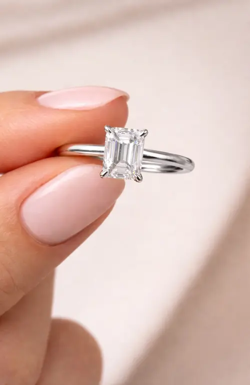 DLORIA Valentina Moissanite 3 Ct. T.w. Emerald Cut Solitaire Ring - Silver