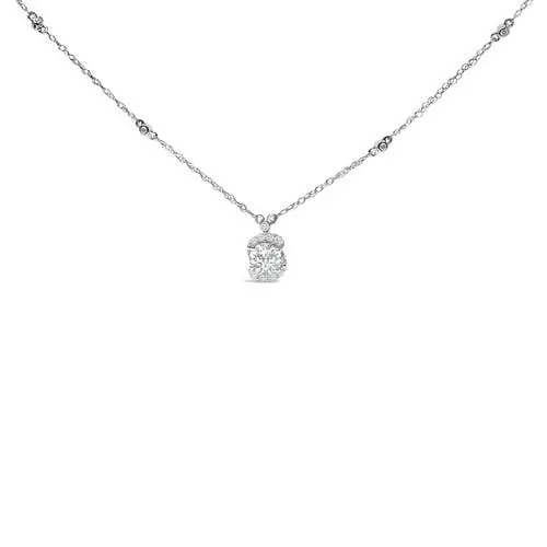 HAUS OF BRILLIANCE Sterling 1.00 Cttw Lab Grown Diamond Oval Halo Pendant Necklace - Silver