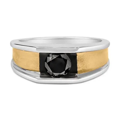 HAUS OF BRILLIANCE 14k Yellow Gold Plated Sterling Silver Black Diamond Band Ring - Yellow Gold Over Silver