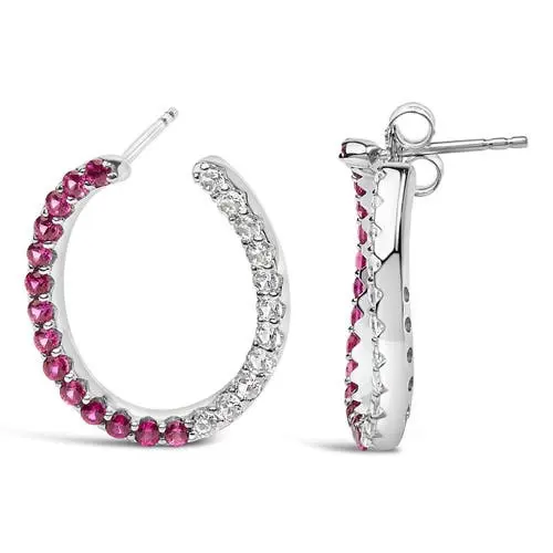 HAUS OF BRILLIANCE Sterling Lab Created Ruby And White Sapphire Hoop Earrings