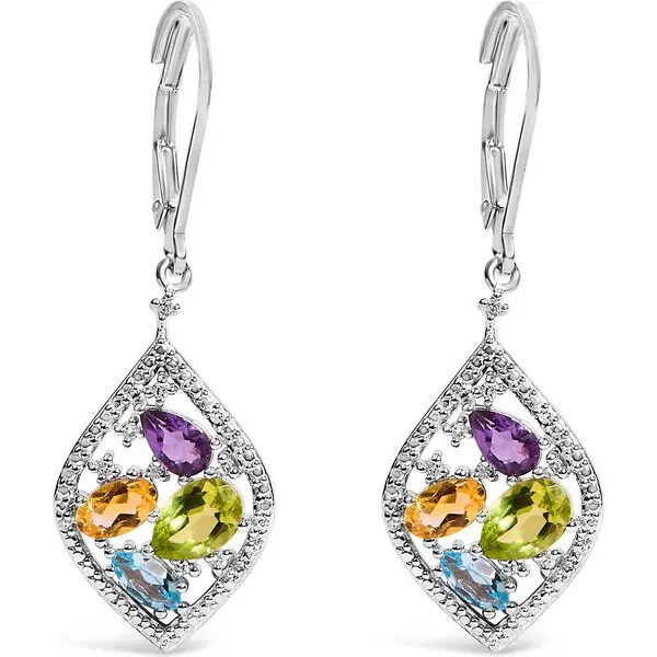 HAUS OF BRILLIANCE Sterling Multi Stone Drop Earrings - Silver