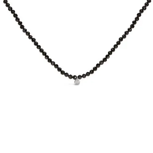 HAUS OF BRILLIANCE Sterling Black Spinel Bead Station Necklace - Silver
