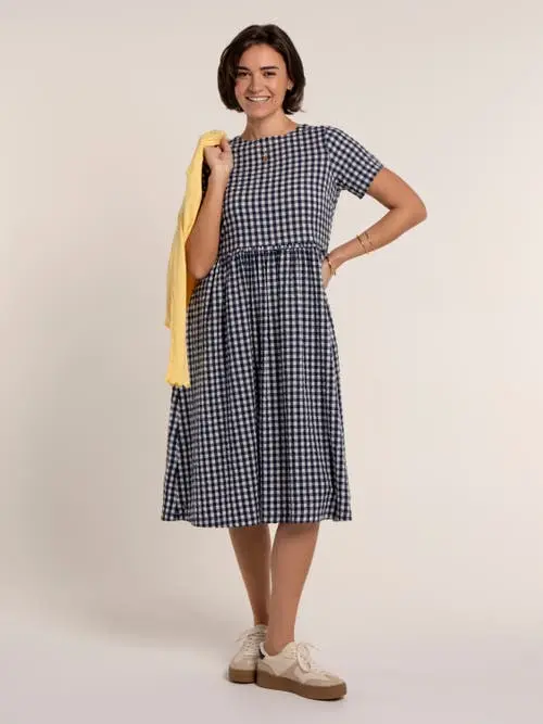 BRAKEBURN Perla Gingham Midi Dress - Blue