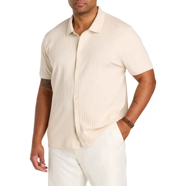 Perry Ellis Big & Tall Ribbed Jacquard Button-front Polo Shirt - Birch
