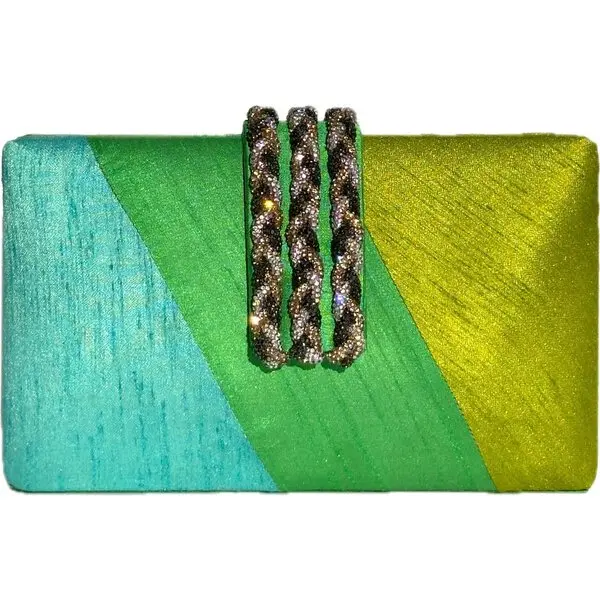 SIMITRI Diagonal Color Block Braided Clutch - Green