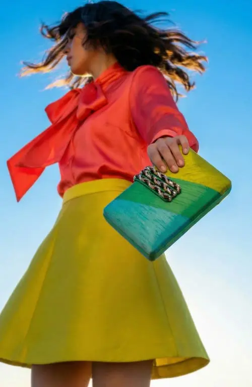 SIMITRI Diagonal Color Block Braided Clutch - Green