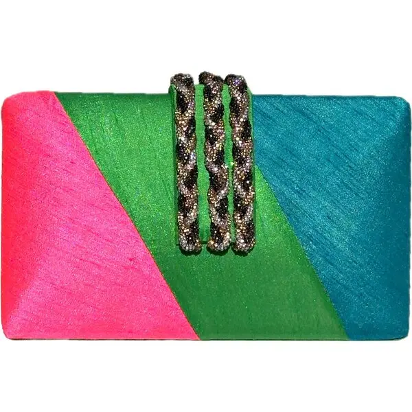 SIMITRI Diagonal Color Block Braided Fringe Clutch - Jeweled