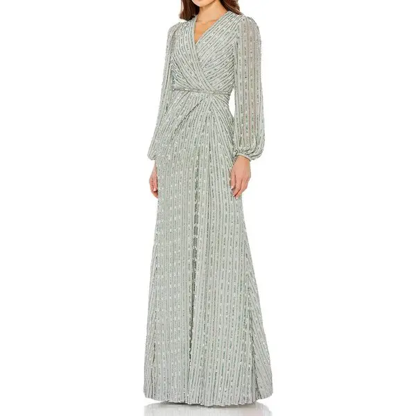 Mac Duggal Sequin-embellished Long Sleeve Evening Gown