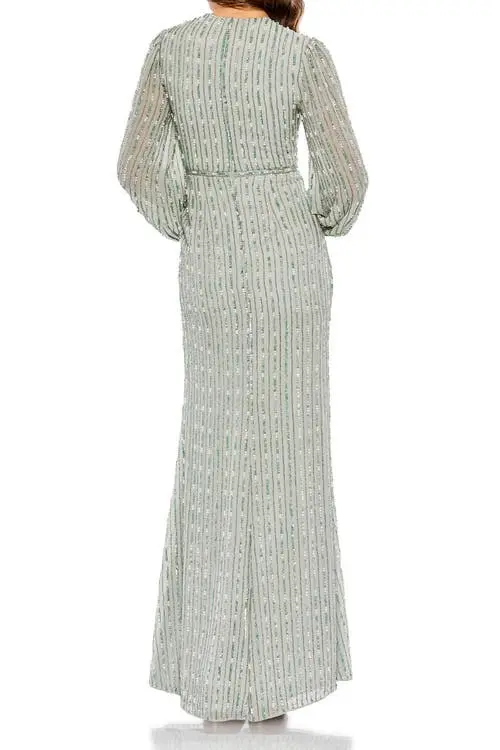 Mac Duggal Sequin-embellished Long Sleeve Evening Gown