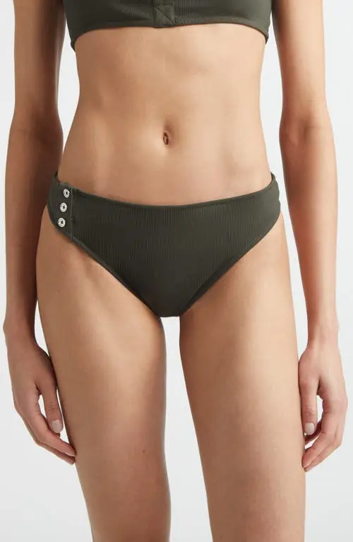 TOTEME Side Button Ribbed Bikini Bottoms - Dark Green