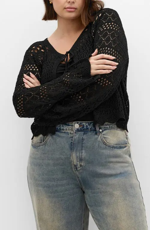 City Chic Love Open Stitch Cardigan - Black