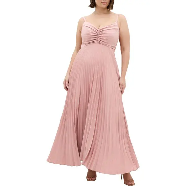 City Chic Ariana Pleated A-line Dress - Vintage Rose