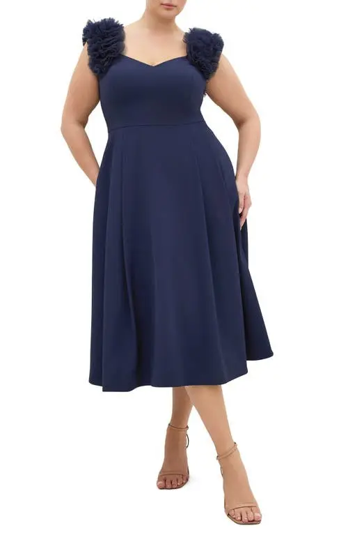 City Chic Roselyn Fit & Flare Cocktail Dress - Navy
