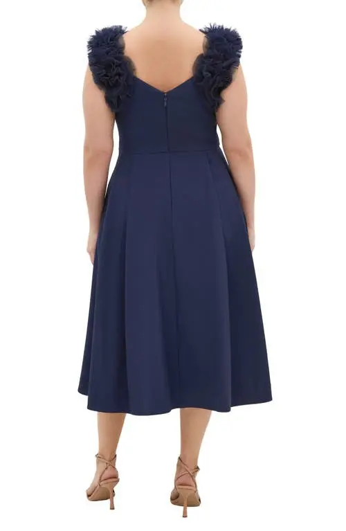 City Chic Roselyn Fit & Flare Cocktail Dress - Navy