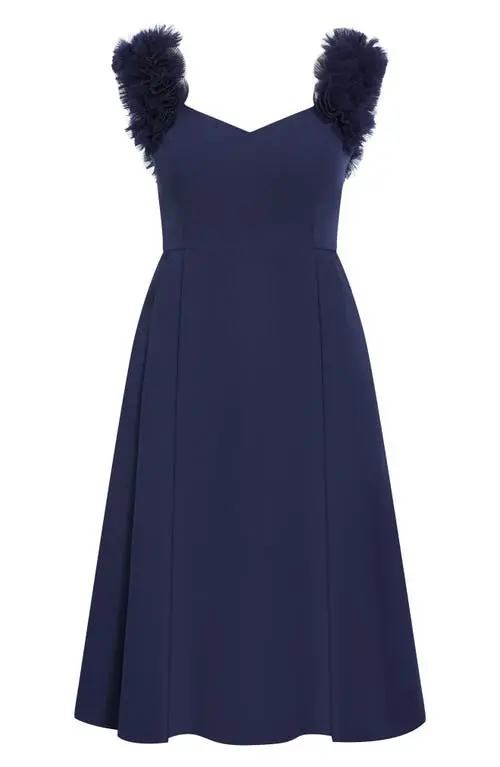 City Chic Roselyn Fit & Flare Cocktail Dress - Navy