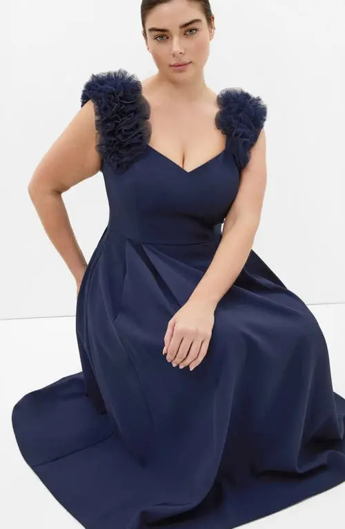 City Chic Roselyn Fit & Flare Cocktail Dress - Navy